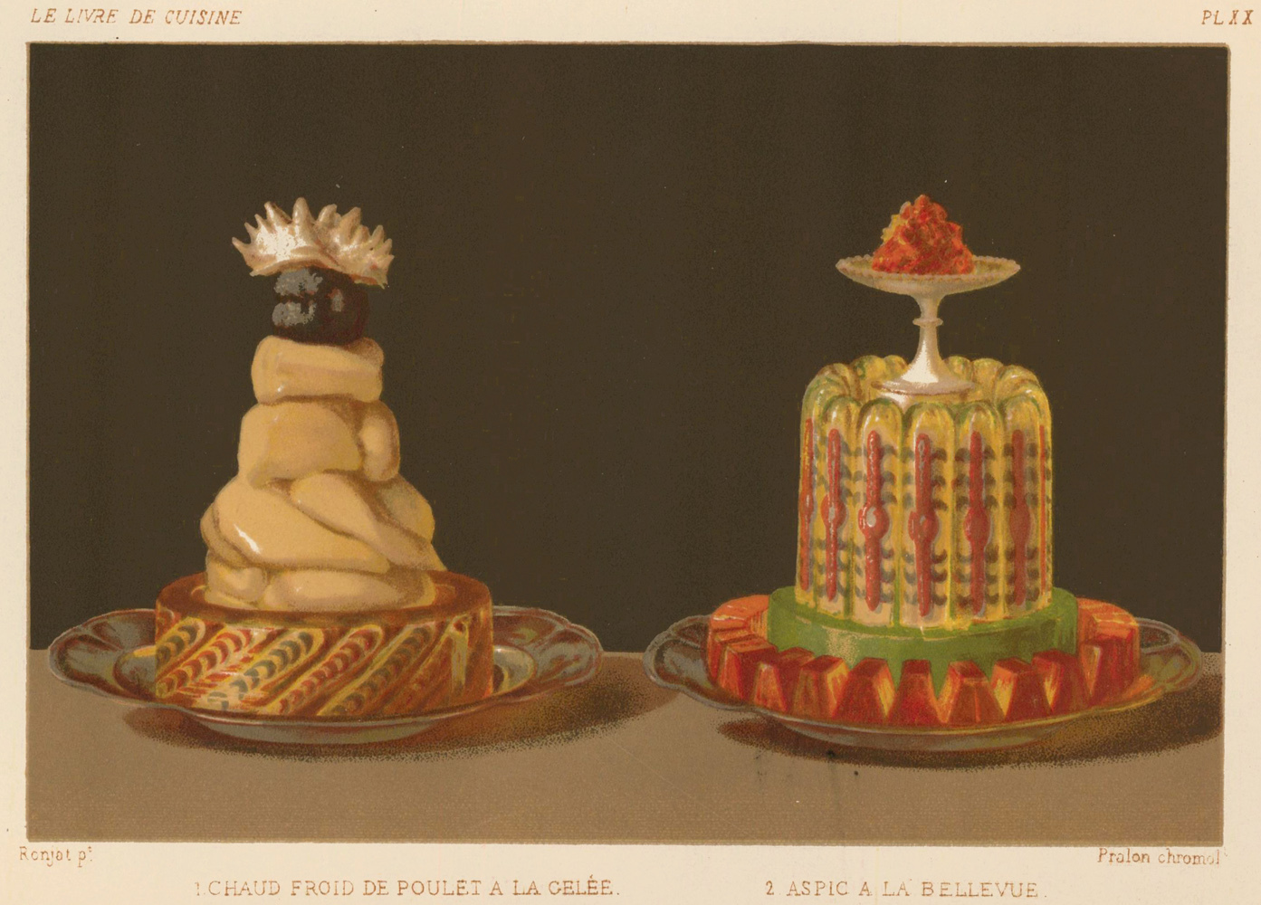 Pl. XX. Chaud froid de Poulet a la Gelee. Aspic a la Bellevue. Le Livre ...